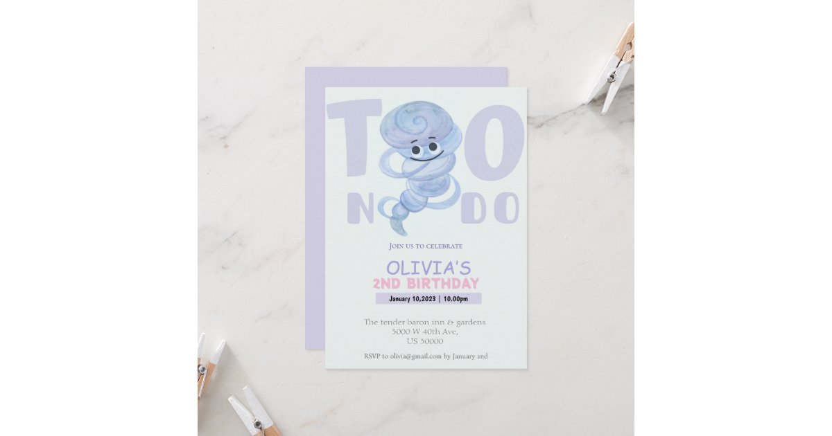 Watercolour Two nado 2nd birthday invitation | Zazzle