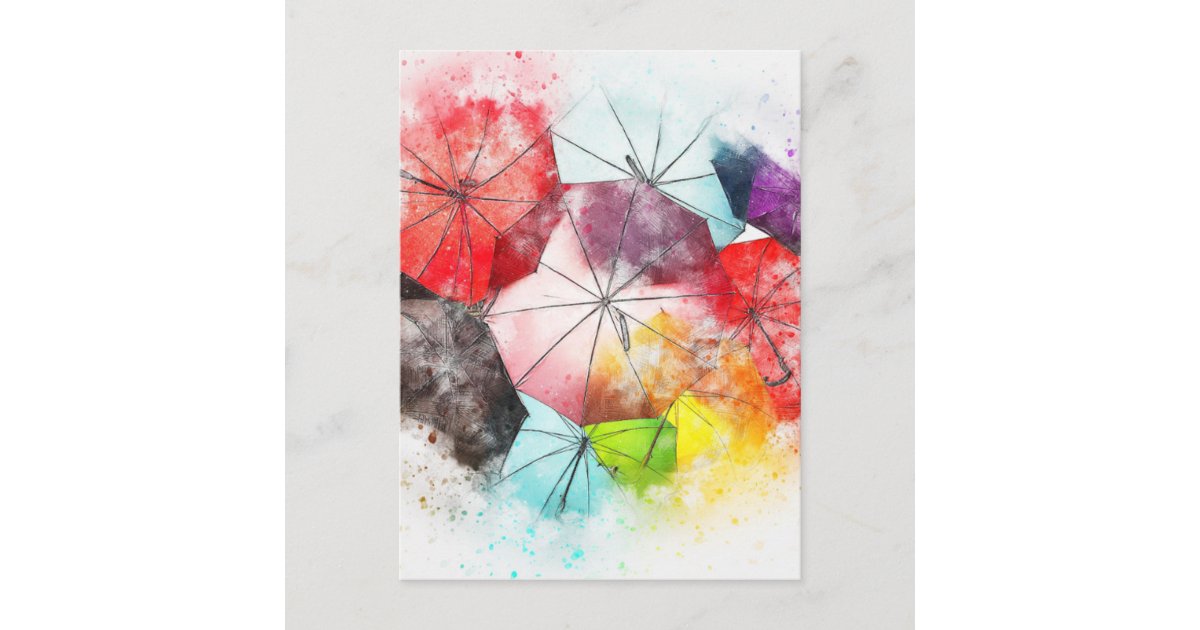 Watercolour Umbrella Abstract Pattern Postcard | Zazzle