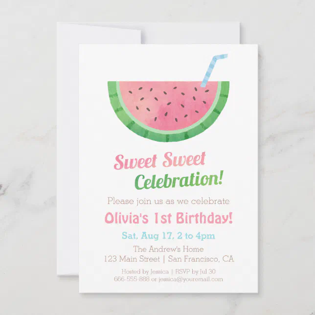 Watercolour Watermelon Birthday Party Invitations | Zazzle