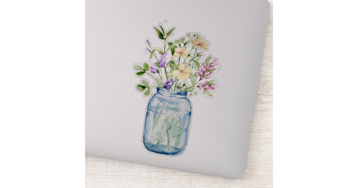 Watercolour Wild Flower Posy Bouquet Glass Jar Sticker | Zazzle