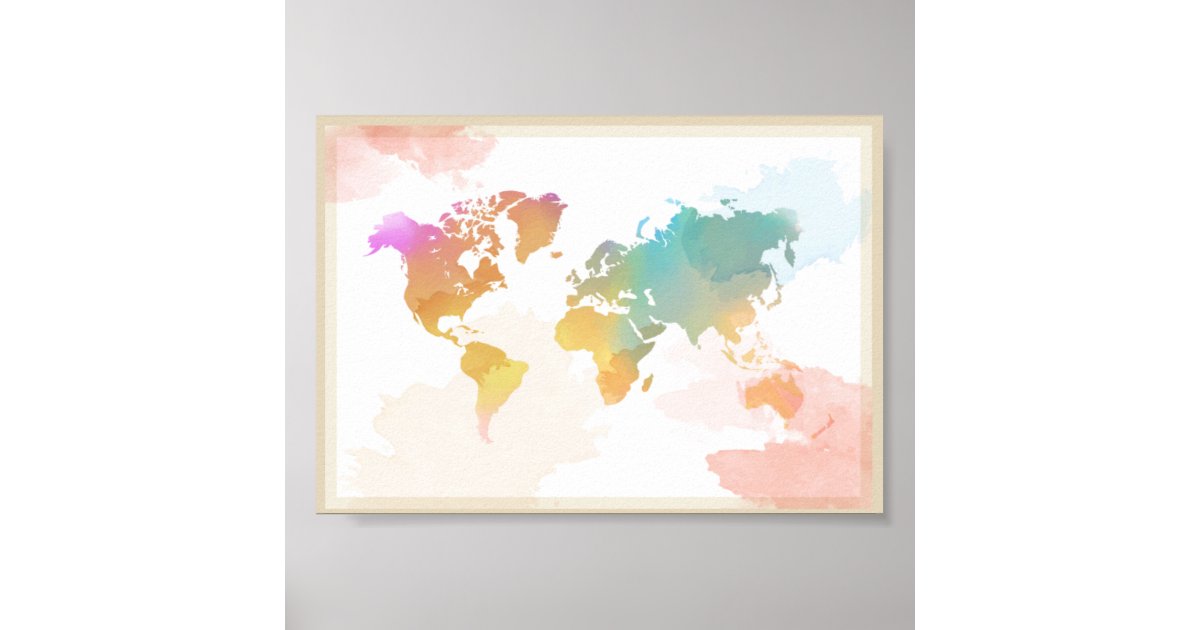 Watercolour World Map Poster | Zazzle