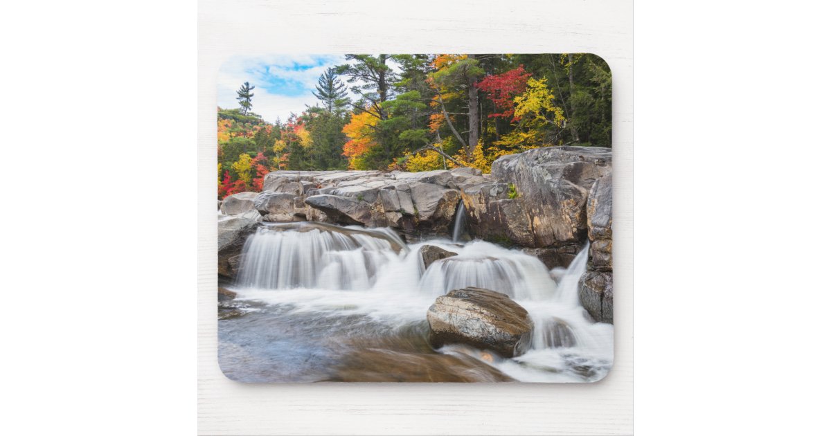 Waterfall along a mountain river in autumn mouse pad | Zazzle