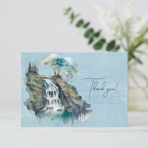 Waterfall and Bridge Watercolor Painting Thank You Card | Zazzle