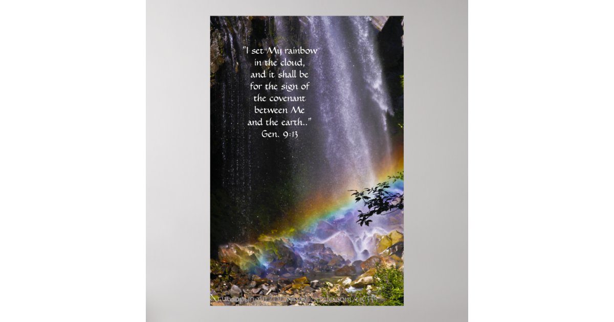 Waterfall and Rainbow Print w/Scripture Verse | Zazzle