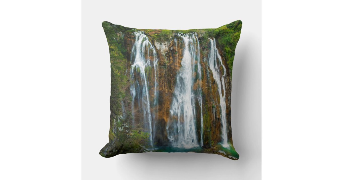 Waterfall elevated view, Croatia Throw Pillow | Zazzle