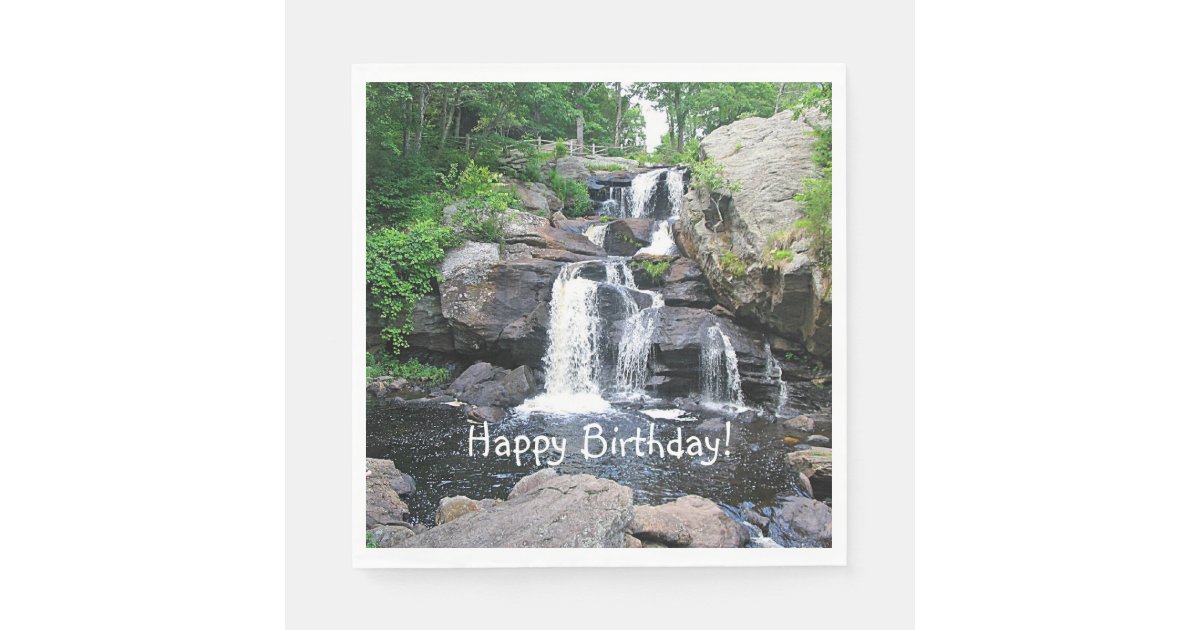 Waterfall Happy Birthday Napkins | Zazzle