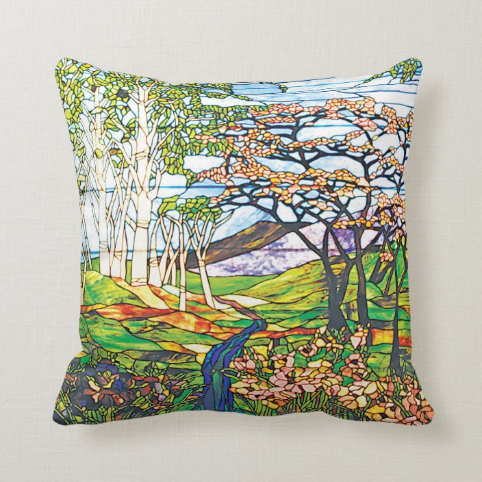 Waterfall Iris Birch Tiffany Stained Glass Window Throw Pillow | Zazzle.com