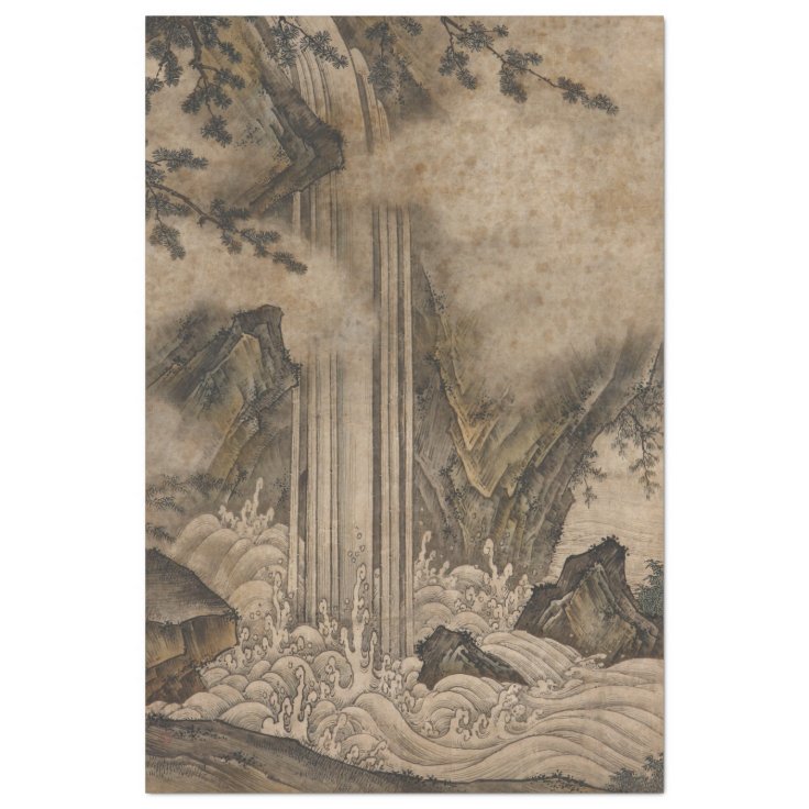 Waterfall (Japanese Landscape Art) (Kano Motonobu) Tissue Paper | Zazzle