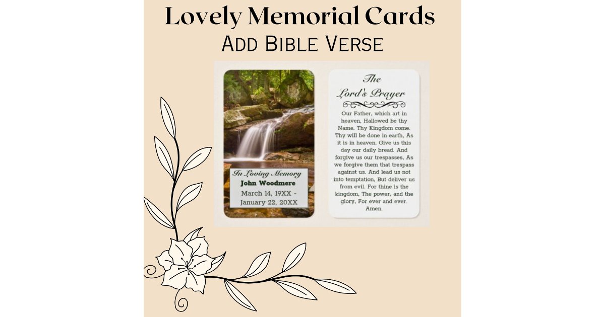 Waterfall Prayer Memorial Funeral Card | Zazzle