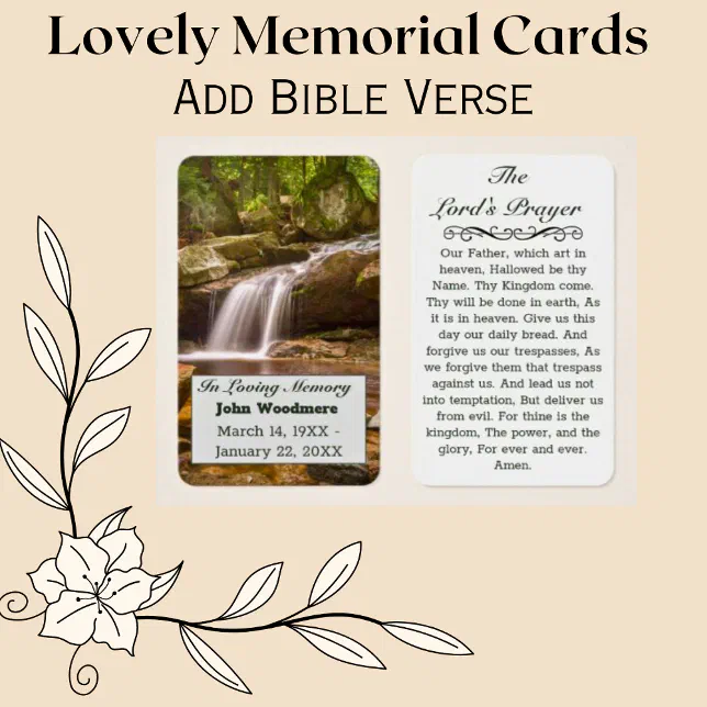Waterfall Prayer Memorial Funeral Card | Zazzle