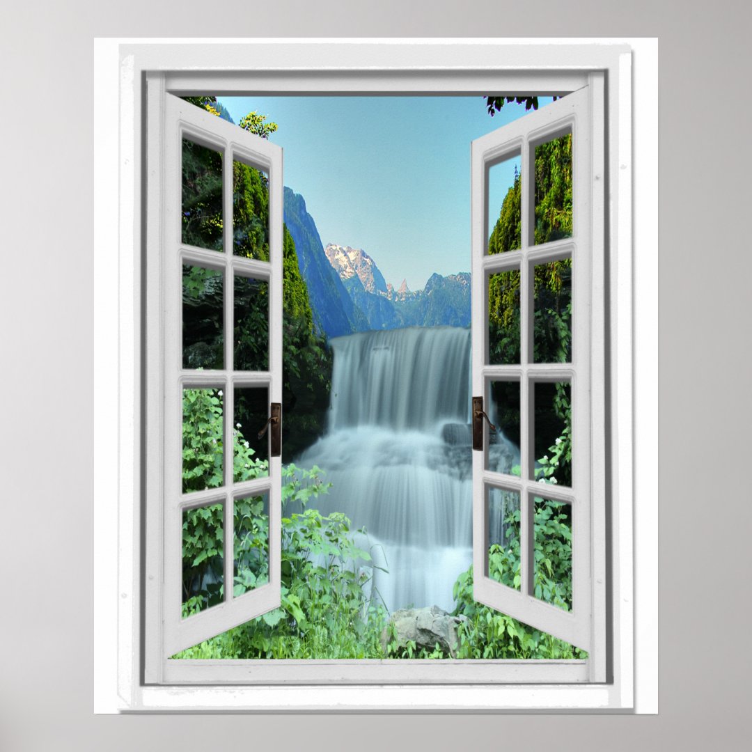 Waterfall Trompe l'oeil Effect Fake Window Poster | Zazzle
