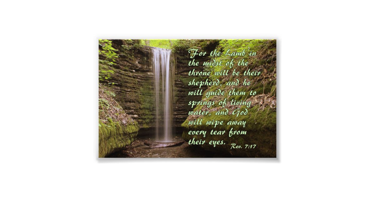 Waterfall with Rev. 7:17 verse Photo Print | Zazzle