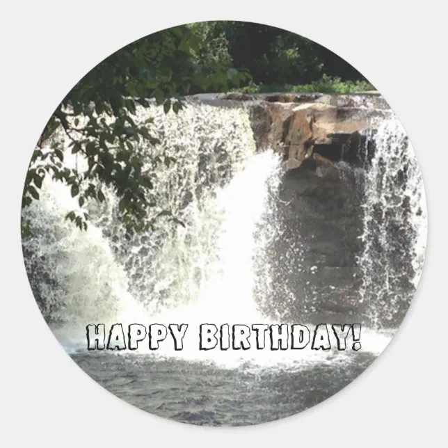 Waterfalls River Trees Happy Birthday Stickers | Zazzle