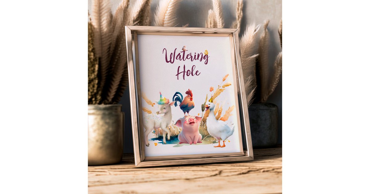 Watering Hole Farm Animals Birthday Party Poster | Zazzle