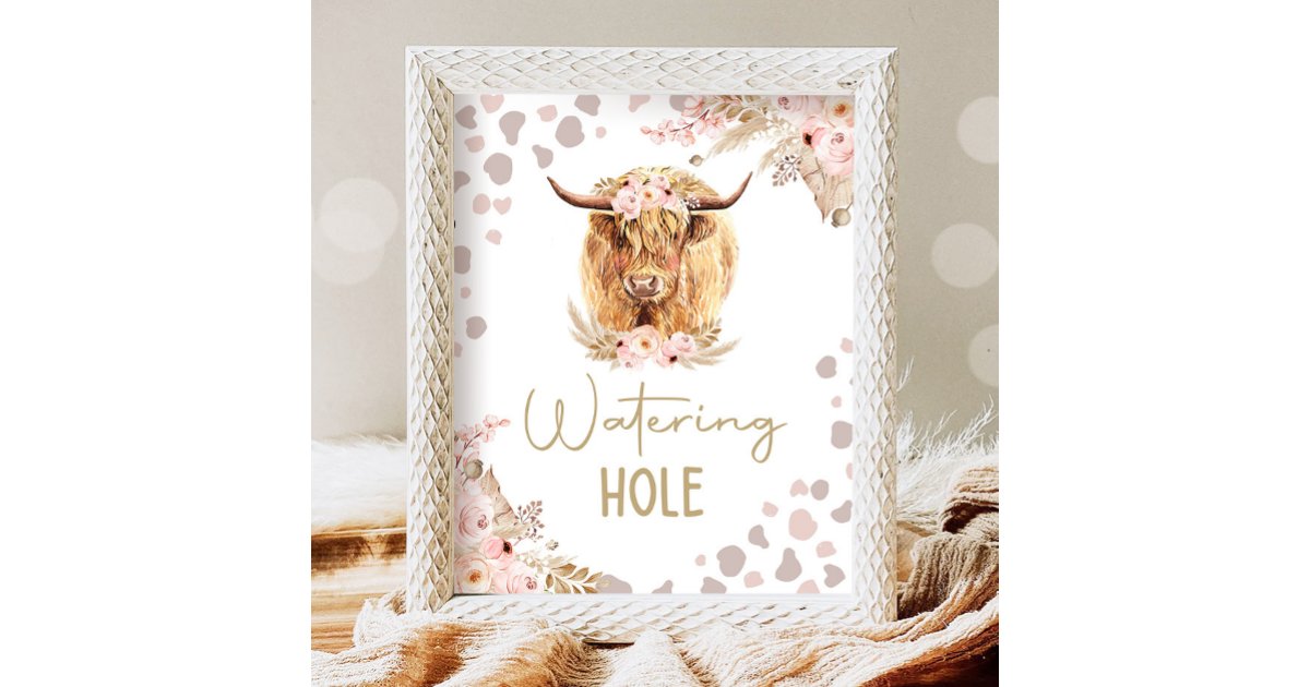 Watering Hole Highlander Cow Boho Farm Birthday Poster | Zazzle