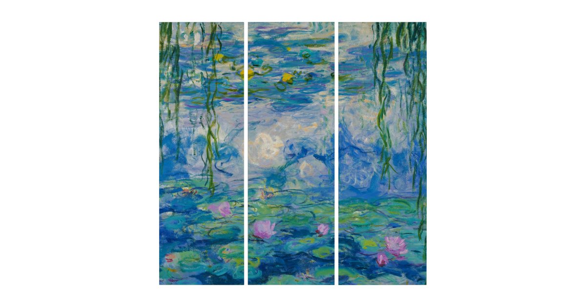 Waterlilies, 1916-1919 by Claude Monet Triptych | Zazzle