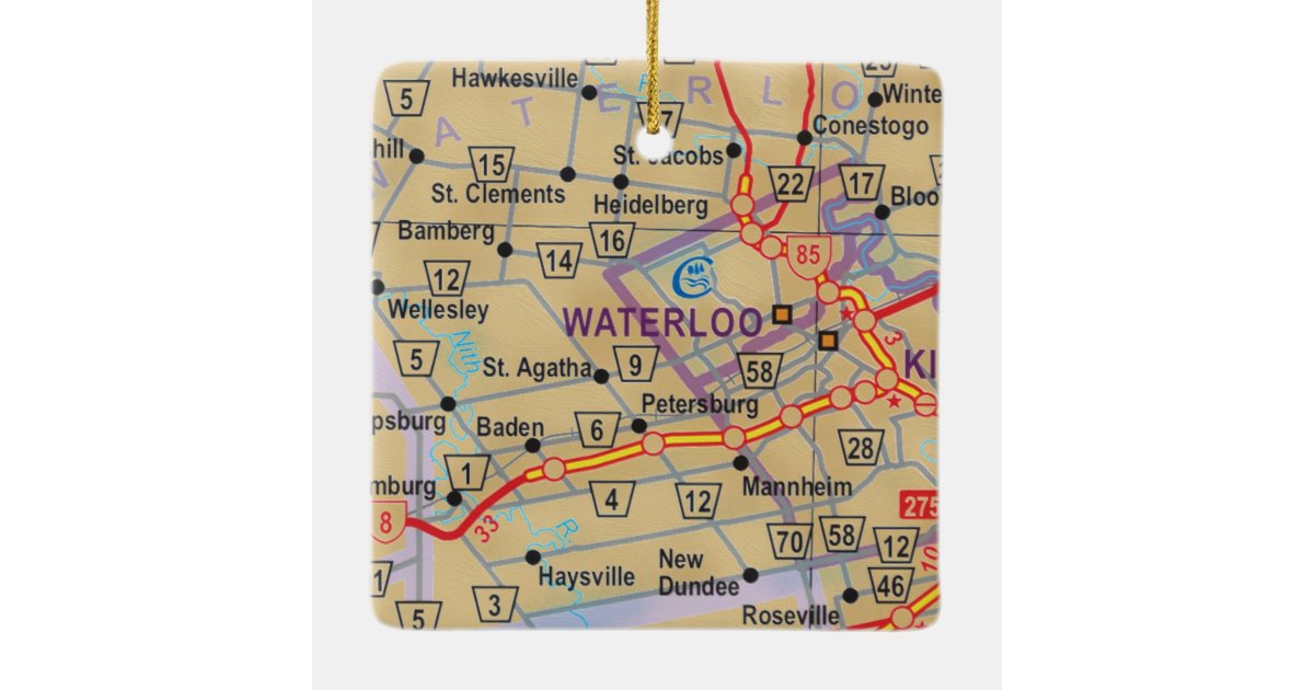 Waterloo Ontario Map Ceramic Ornament | Zazzle
