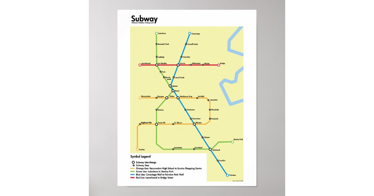 Waterloo Region Subway Map (Fictional) Poster | Zazzle