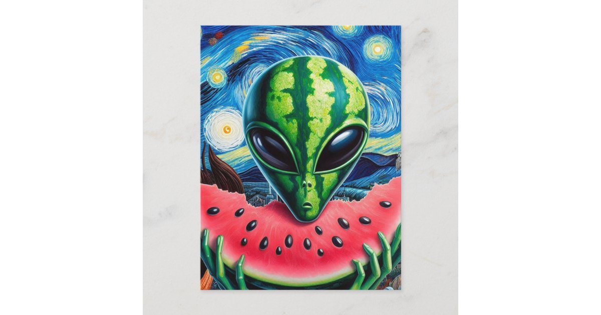 Watermelon Alien Postcard | Zazzle