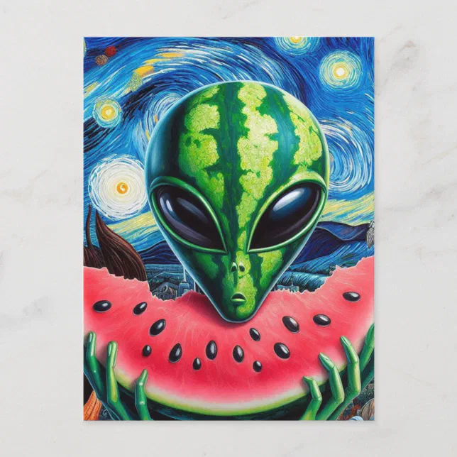 Watermelon Alien Postcard | Zazzle