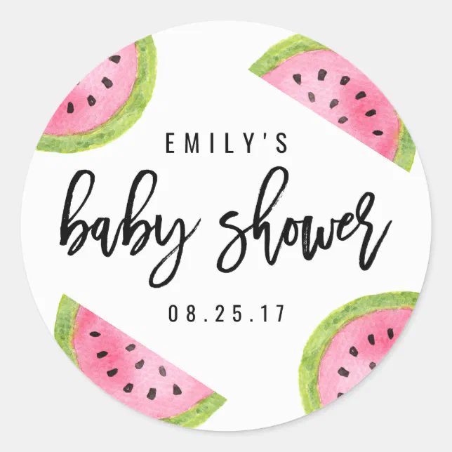 Watermelon Baby Shower Classic Round Sticker | Zazzle