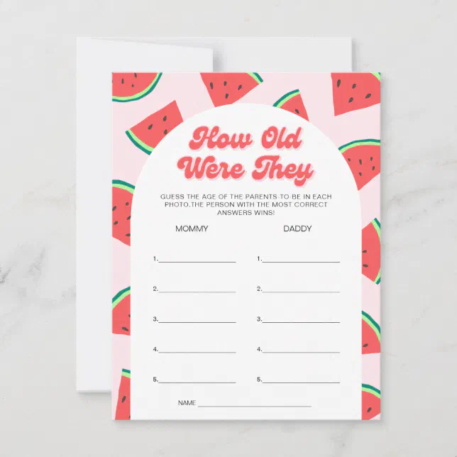 Watermelon Baby Shower Guess the Age Game Card | Zazzle