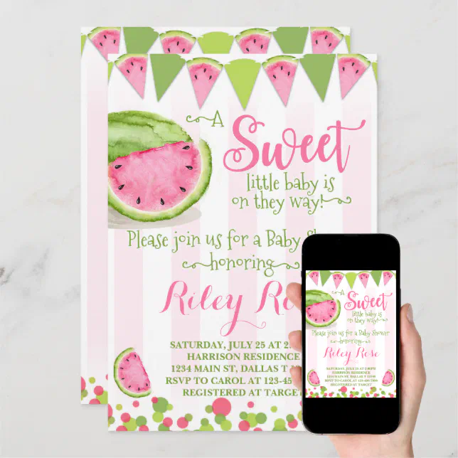 Watermelon Baby Shower Invitation Invite Pink | Zazzle