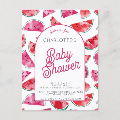 Watermelon Baby Shower Invitation Postcard | Zazzle