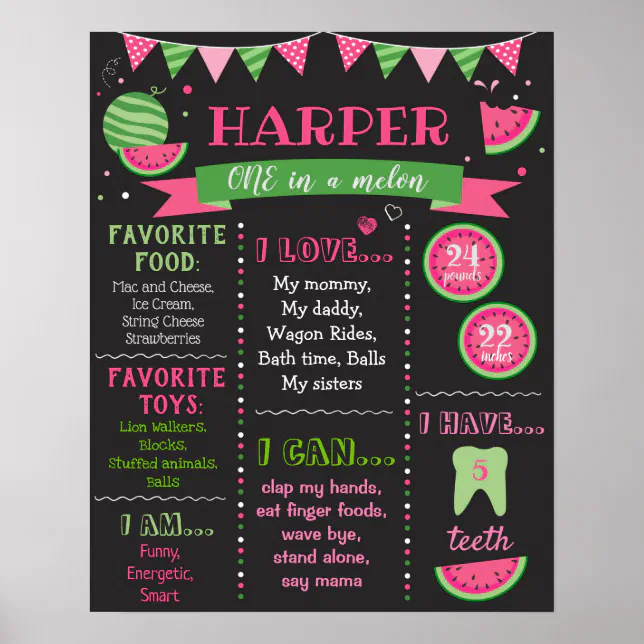Watermelon Birthday Chalkboard Poster Sign | Zazzle