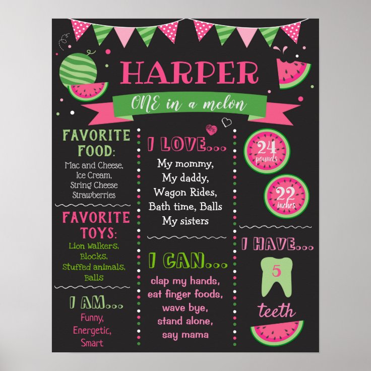 Watermelon Birthday Chalkboard Poster Sign | Zazzle