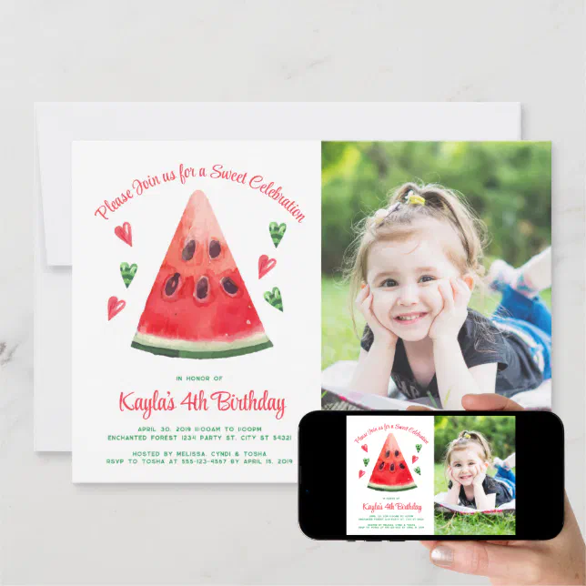 Watermelon Birthday Photo Invitation | Zazzle