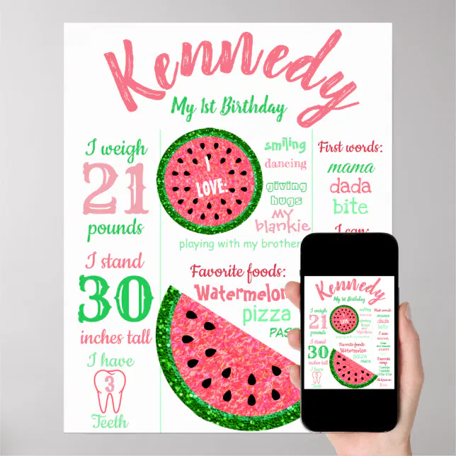 Watermelon birthday Poster, Milestone chalkboard Poster | Zazzle
