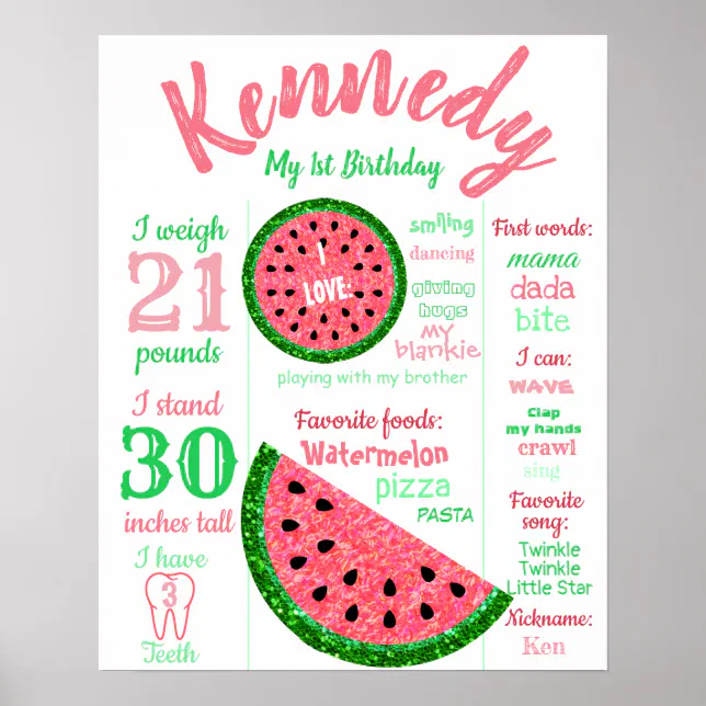 Watermelon birthday Poster, Milestone chalkboard Poster | Zazzle