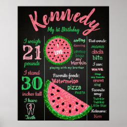 Watermelon birthday Poster, Milestone chalkboard Poster | Zazzle