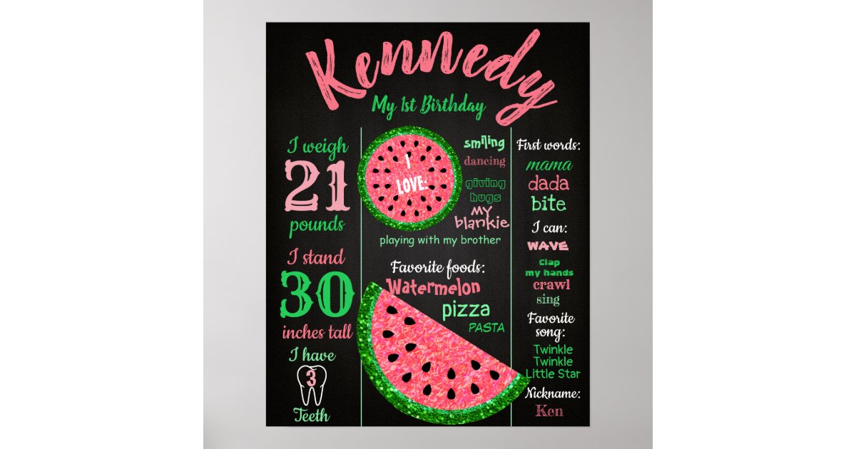 Watermelon birthday Poster, Milestone chalkboard Poster | Zazzle