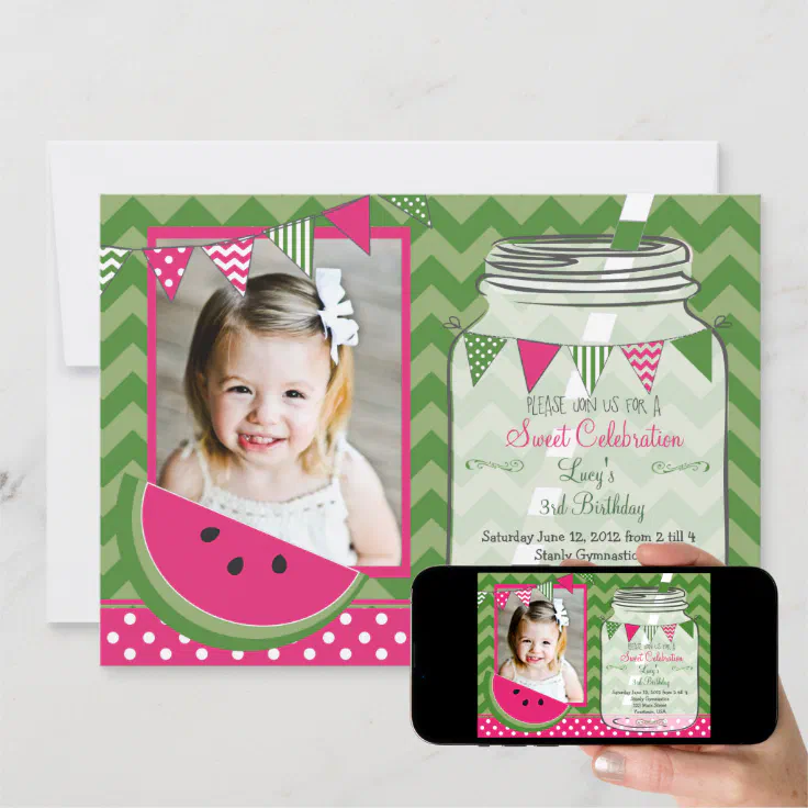 Watermelon Chevron Pendants Party Birthday Invitation | Zazzle