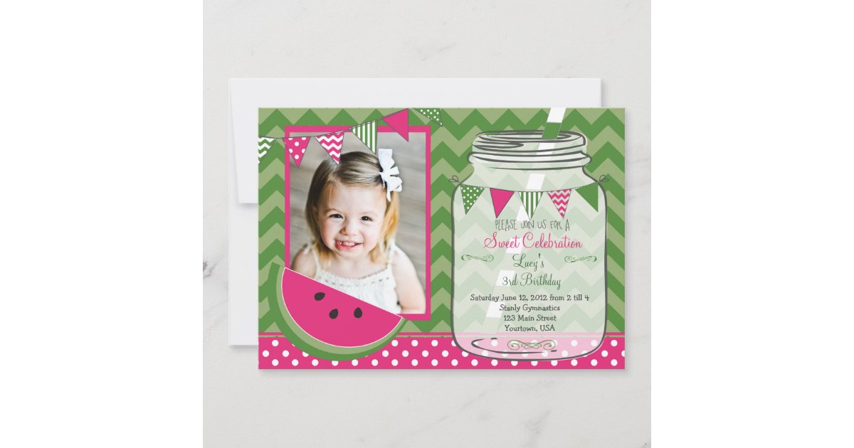 Watermelon Chevron Pendants Party Birthday Invitation | Zazzle