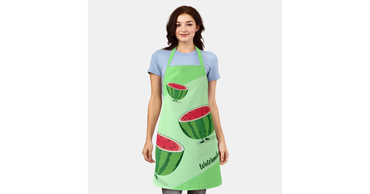 Watermelon Green Red Fruit Food Cartoon Characters Apron | Zazzle