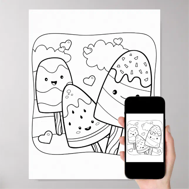 Watermelon Ice Cream - Coloring Page Poster | Zazzle