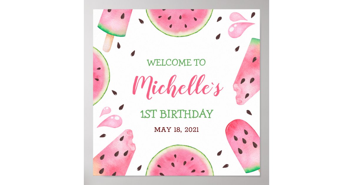 Watermelon One in a Melon Welcome 1st Birthday Poster | Zazzle