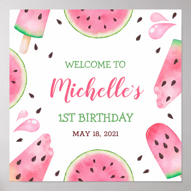 Watermelon One in a Melon Welcome 1st Birthday Poster | Zazzle