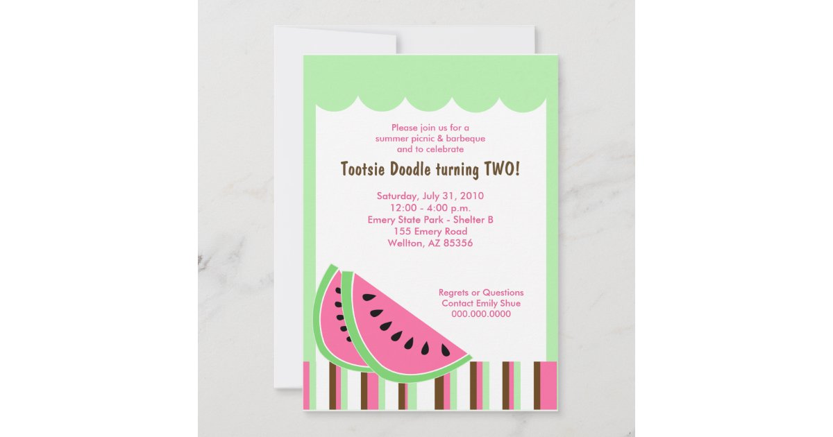 Watermelon Picnic Summer Birthday Party 5x7 Invitation | Zazzle.com