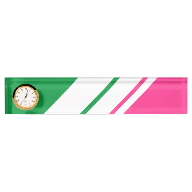 Watermelon Pink Green White Racing Stripes Clock Desk Name Plate | Zazzle