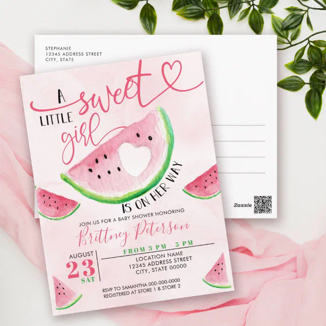 Watermelon Pink Watercolor Baby Shower Postcard | Zazzle