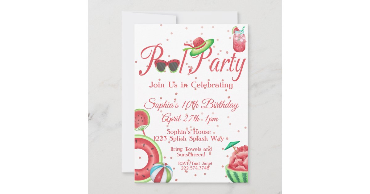Watermelon Pool Party Birthday, Invitation | Zazzle