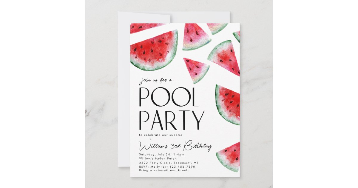 Watermelon Pool Party Birthday Invitation | Zazzle