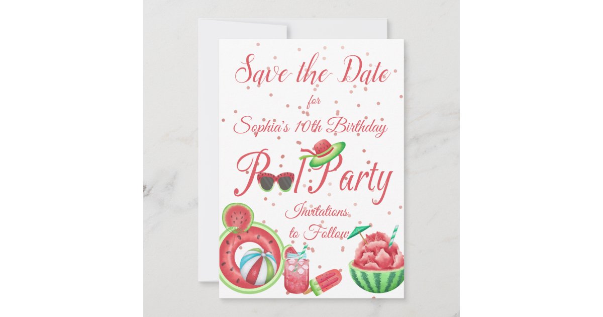 Watermelon Pool Party Birthday, Save The Date | Zazzle