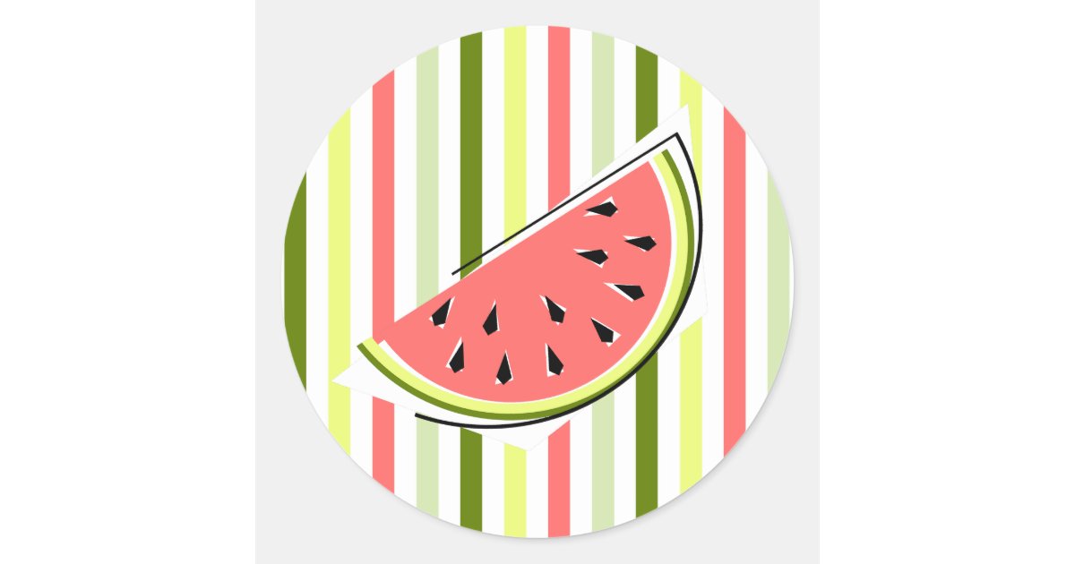 Watermelon Slice Stripe Thin Classic Round Sticker | Zazzle