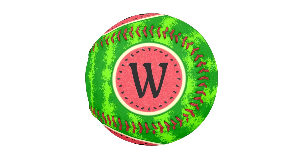 Watermelon Slice Summer Fruit with Rind Monogram Baseball | Zazzle