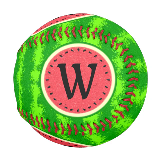 Watermelon Slice Summer Fruit with Rind Monogram Baseball | Zazzle
